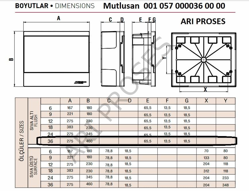Mutlusan 36'Lı Comfort Sigorta Kutusu 001 057 000036 00 00 Sıva Altı